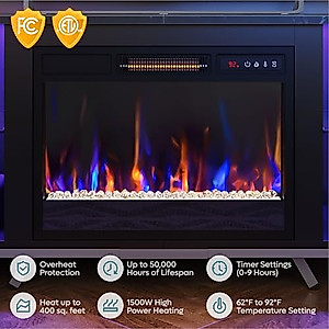 Bestier Fireplace TV Stand for 70/75 inch TV, Gaming LED Entertainment Center with 23 inch Electric Fireplace for PS5, Modern TV Console with Adjustable Glass Shelves for Living Bedroom Black Marble