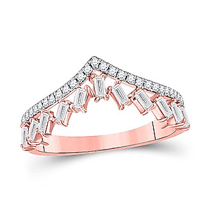 The Diamond Deal 14kt Rose Gold Womens Baguette Diamond Chevron Band Ring 3/8 Cttw
