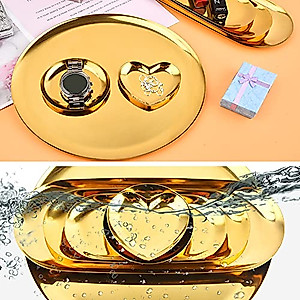 JKanruh 4 Pack Gold Stainless Steel Towel Tray,Storage Tray,Tea Tray Fruit Trays,Decorative Tray,Jewelry Dish Cosmetics Organizer(Oval,Heart-Shaped,Round)