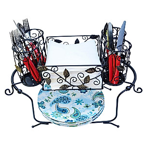 Maypes Utensil Caddy - Silverware Caddy or Napkin, Cutlery and Plate Holder - The Ideal 2-Piece Portable Outdoor Kitchen Accessories Buffet Organizer for Picnics, Camping, Barbecue, Parties and Events