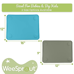 WeeSprout Silicone Suction Placemats for Babies, Toddlers & Kids, Durable Food Grade Silicone with Non-Slip Suction, Dishwasher Safe, for Dining Table & Restaurants + Travel Case, 2 Pack