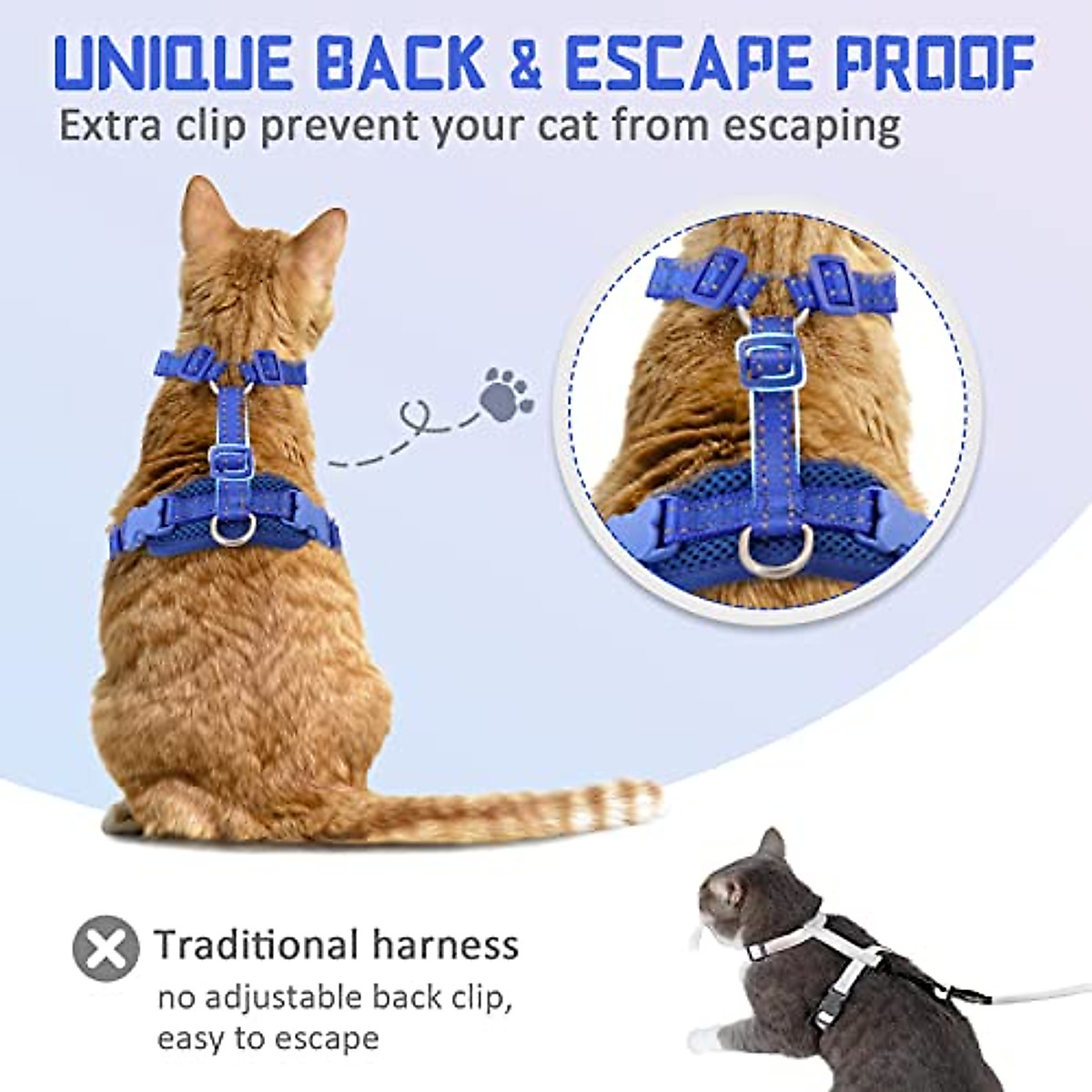 Supet Cat Harness and Leash for Walking Escape Proof, Adjustable Harness for Cats, Easy Control Small Cat Harness for Medium Large Kitten and Dogs