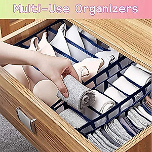 Set of 3 Underwear Organizer Drawer Divider, Foldable Breathable Storage Box Closet Dividers Dresser Clothes Drawer Organizers for Storing Underwear Bra Socks ( 6/7/11 Grids) (#4)