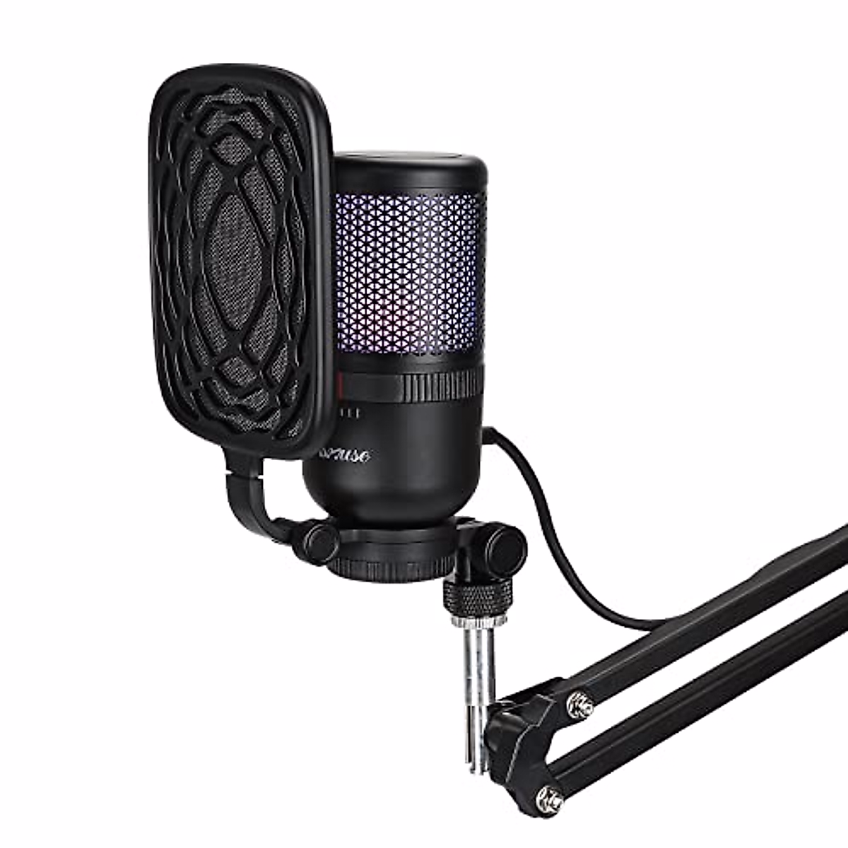 Asmuse Gaming PC USB Microphone, Podcast Condenser Mic with Boom Arm, Pop Filter,RGB Control, Mute Touch for Streaming,Online Chat, RGB Computer Mic for PS4/5 PC Gamer YouTube (Black+Boom Arm)