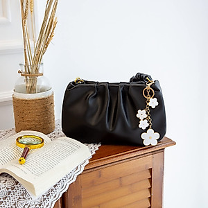 Giftale Women's Flower Bag Charms White Enameled Keychain Purse Accessories,#526-1D