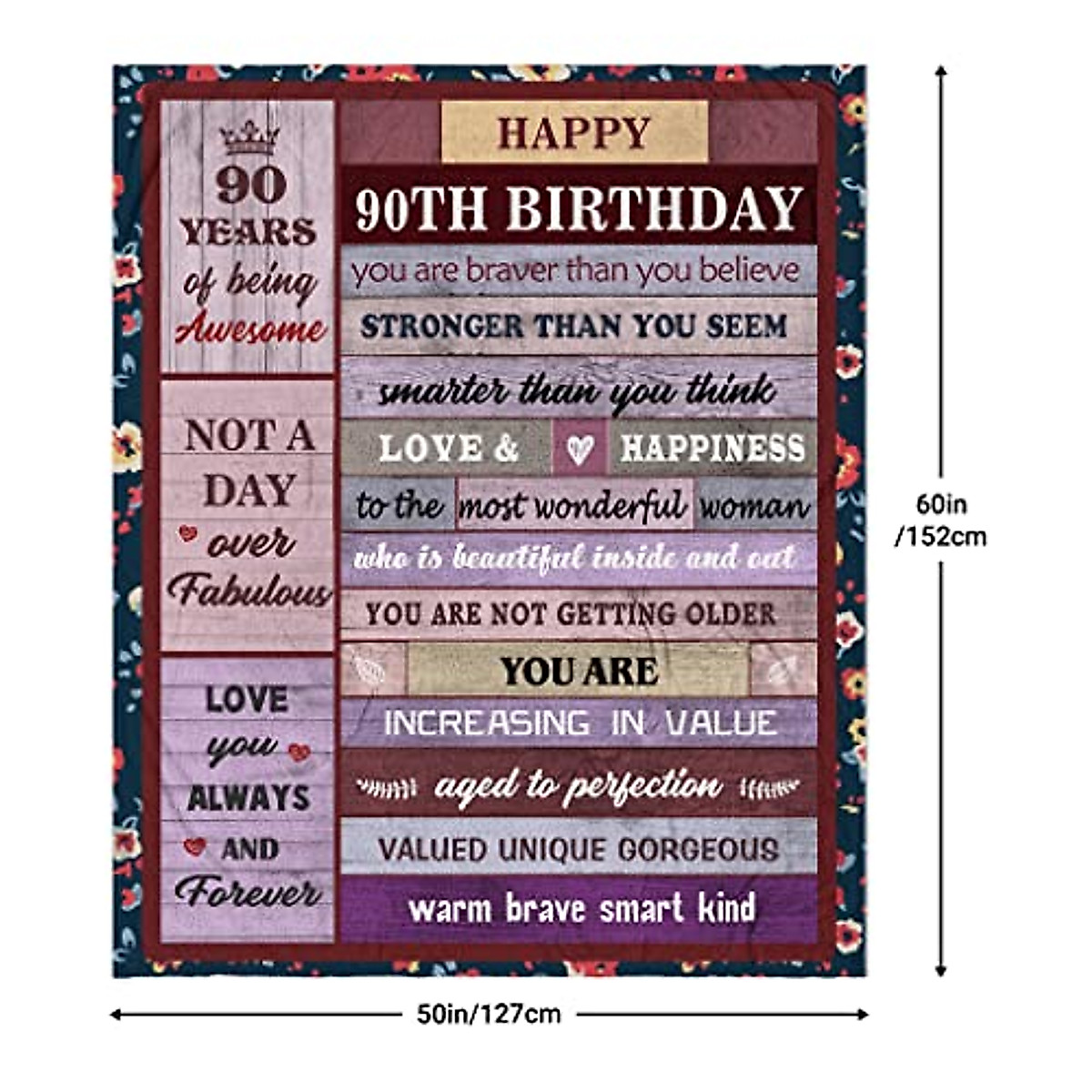 Muxuten 90th Birthday Gifts for Women Blanket 60"X50" - Gifts for 90 Year Old Woman - 90 Year Old Birthday Gifts for Women - 90th Birthday Decor Gift Ideas - 90th Birthday Gifts for Men Mom Grandma