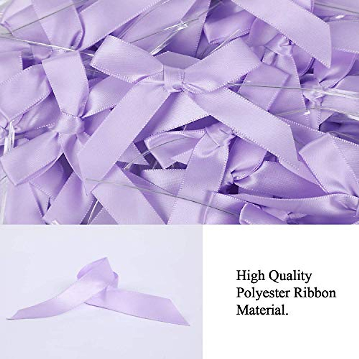 AKLVBL 50 Pack Purple Satin Ribbon Twist Tie Bows for Treat Bags, Gift Bags, Bakery Candy Bags and Package Decorating Ribbon Bow, Bowknot for Gifts