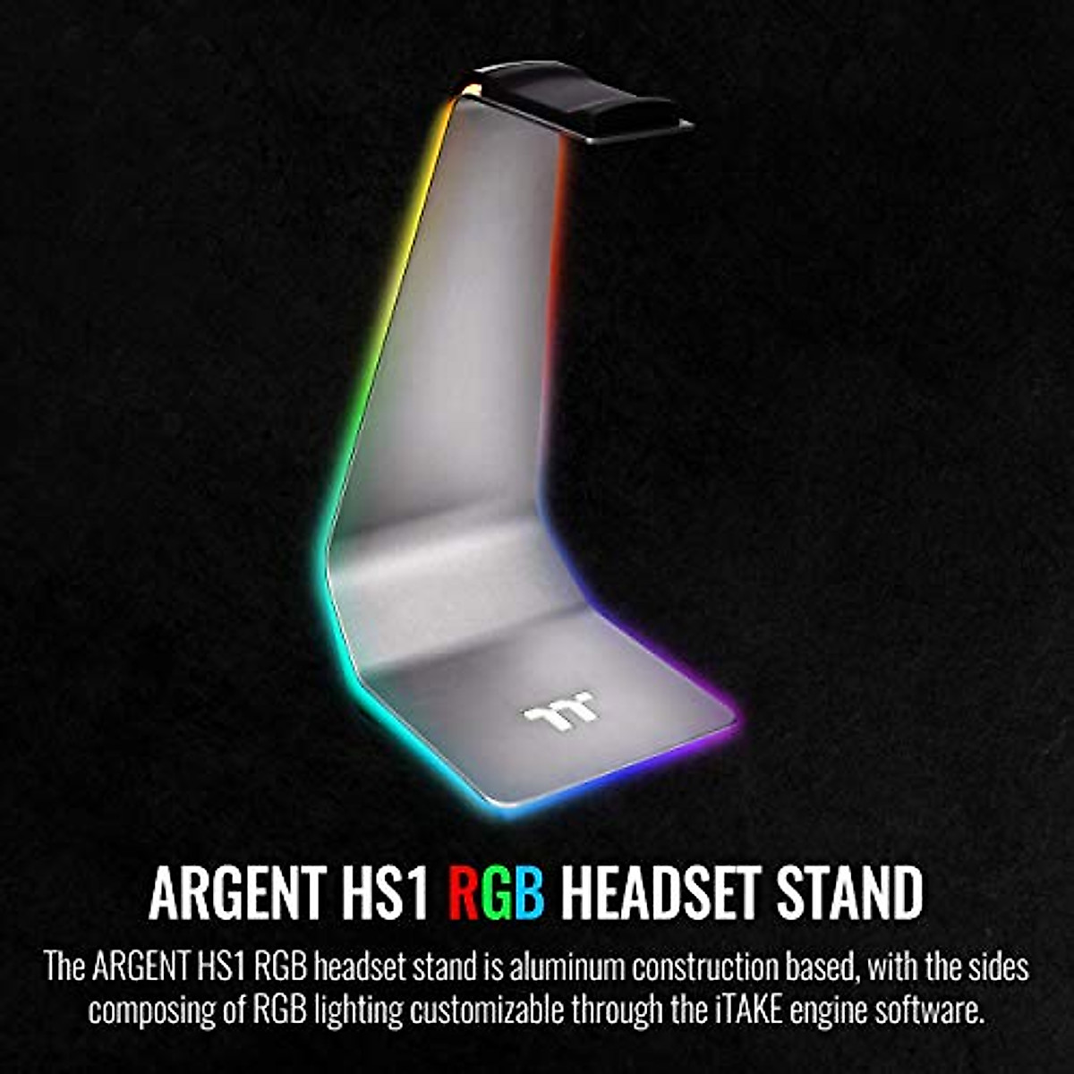 Thermaltake Argent HS1 RGB Gaming Headset Stand with 3.5mm AUX and 2 USB Ports, Aluminum Headphone Holder Hanger Rack, sync Lighting Effects TT RGB Plus Products. GEA-HS1-THSSIL-01