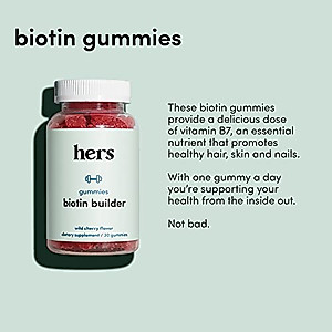 Hers Biotin Builder Gummy Vitamins with Vitamins B12 and B6, Vitamin D, Gluten Free, No Artificial Sweeteners or Flavors, Wild Cherry Flavor, 30 Count