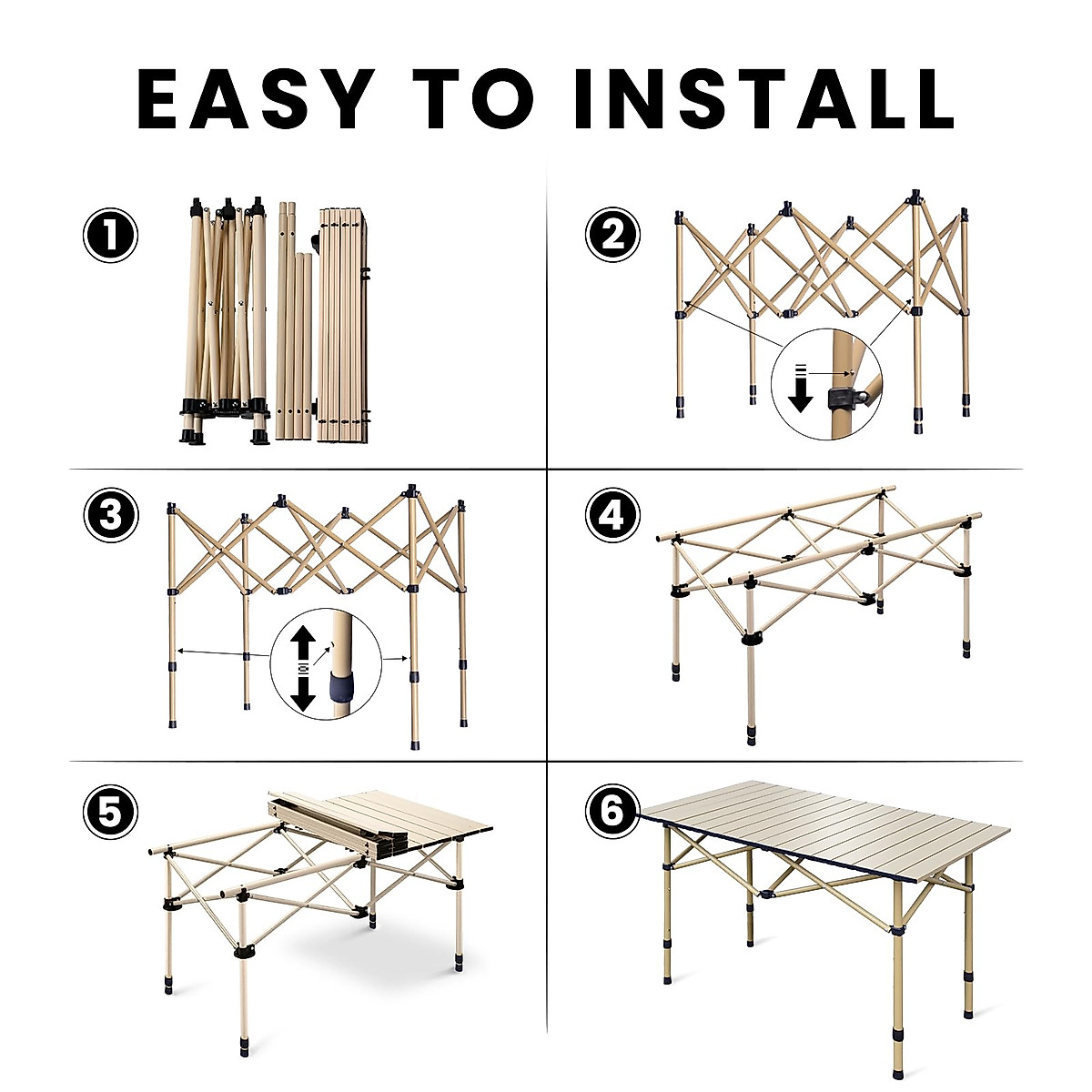 Hastoygo Folding Camping Table Loads 165 Lbs, Height Adjustable from 21.65" to 27.56", Picnic Table 47.24" x 21.65", Camp Table Portable with Carry Bag for Outdoor Cooking,Beach,Backyard,Tailgating