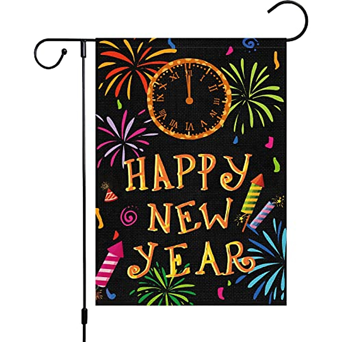 Heyfibro Happy New Year Garden Flag Cheers Celebrate New Year Count Down Yard Flags 12x18 Inch Double Sided Burlap Firework Celebration Banner for Winter Holiday Party Yard Outdoor Decoration(ONLY FLAG)