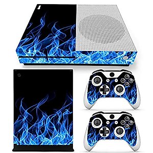 DOMILINA Protective Vinyl Skin Decal Cover for Xbox One S Console wrap Sticker Skins with Two Free Wireless Controller - Blue Flame
