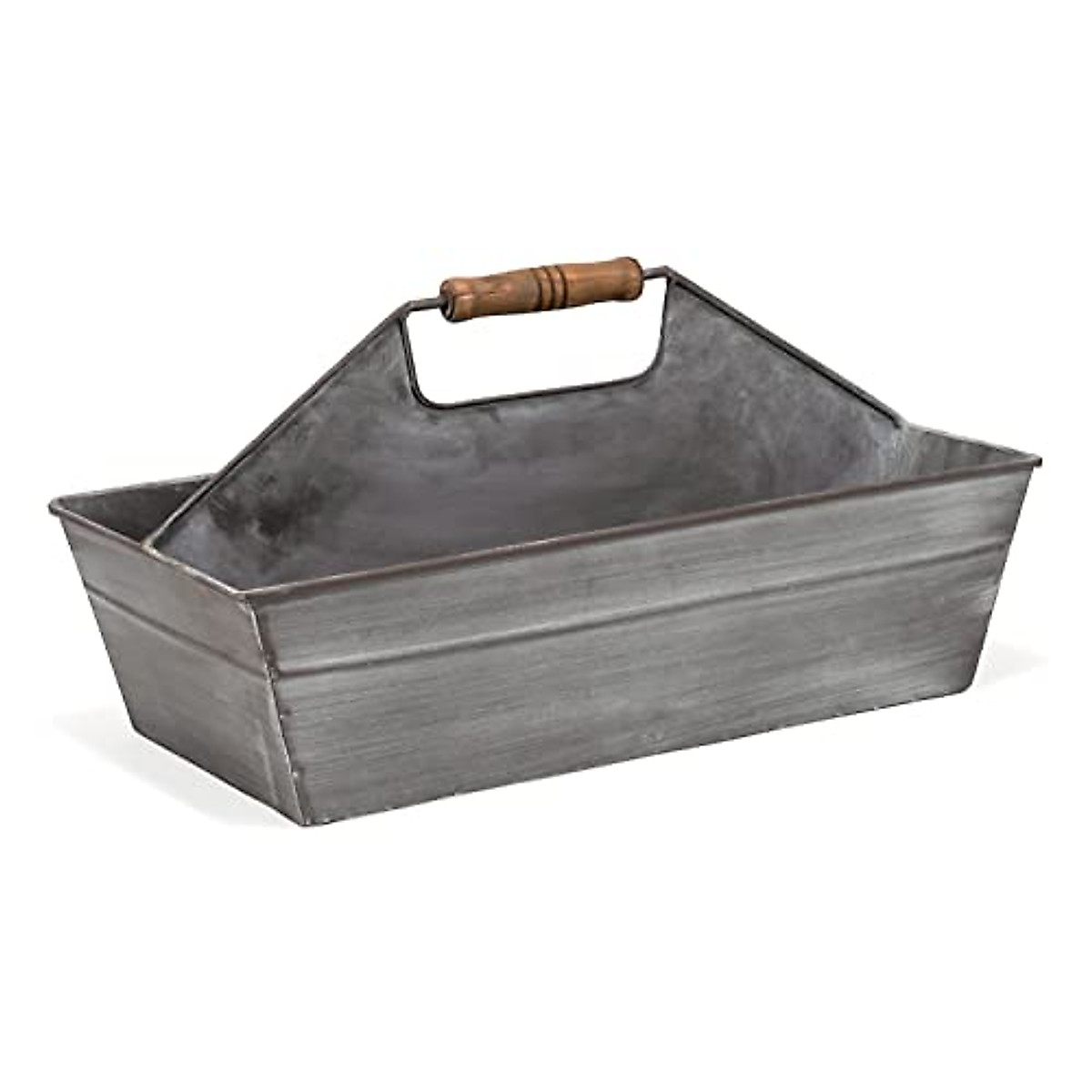 Red Co. 15” x 7.5” Galvanized Metal Storage Carry-All Tote Caddy Tray with Wooden Handle, Large