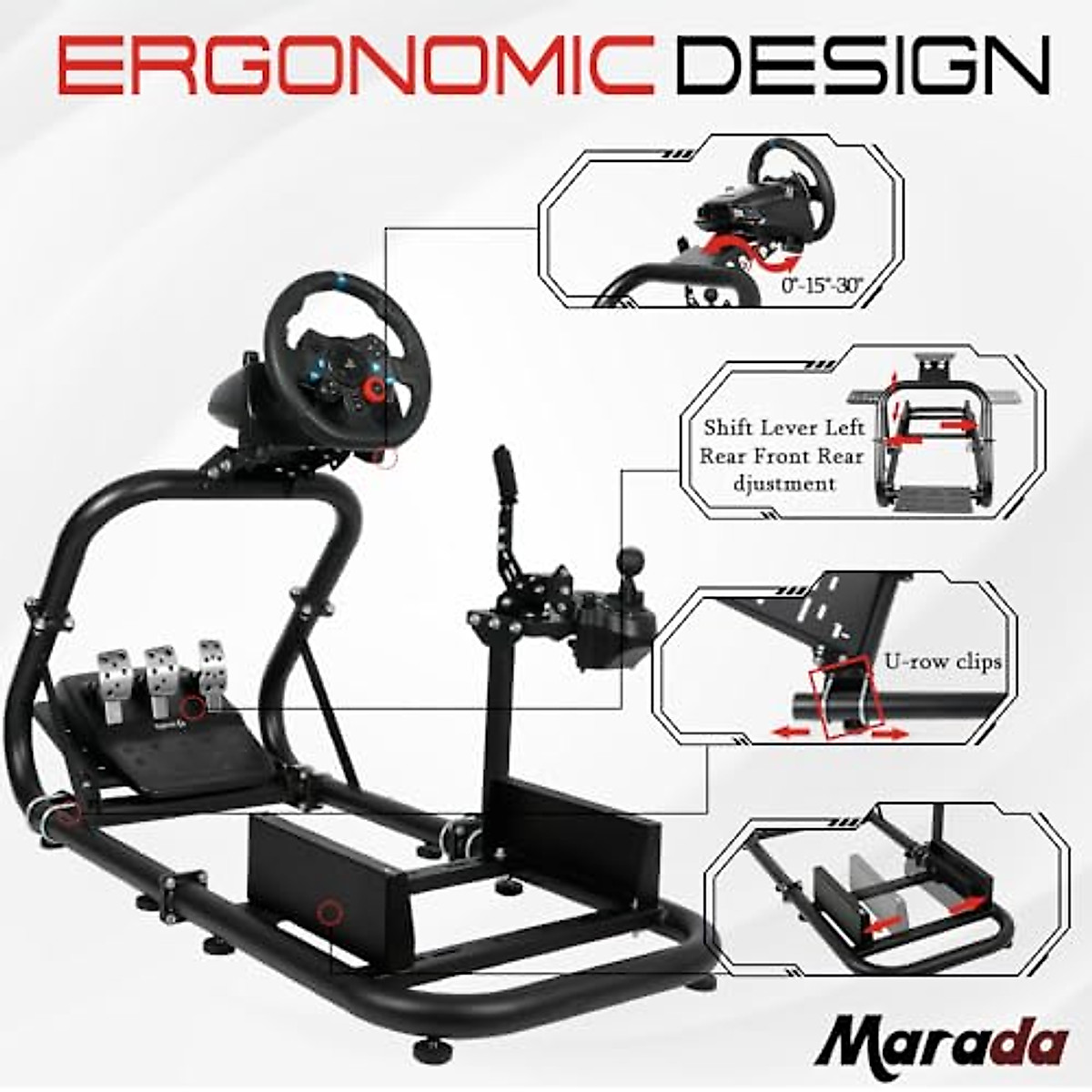 Marada Racing Sim Cockpit Stand 50mm Large Round Tube Fit for Logitech G27 G923 G920,Fanatec,Thrustmaster, Racing Simulator Cockpit, Seat,Streering Wheel,Pedal,Handbrake Not Included