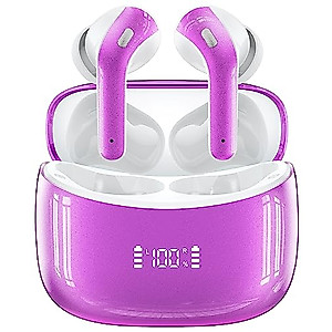 Bluetooth Headphones Wireless Earbuds 60H Playtime Ear Buds with LED Power Display Charging Case Earphones in-Ear Earbud with Microphone for Android Cell Phone Gaming Computer Laptop Sport Rose Purple