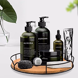 Lazy Susan Turntable Organizer with Anti-Slip Mat for Cabinet Pantry Kitchen Countertop Refrigerator Office, Pine Wood, 13", Carbonized Black