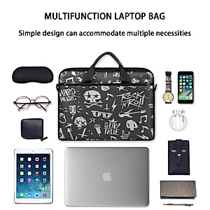 Music Skull Laptop Computer Bag Waterproof Shoulder Messenger Bag 13-15 inch Durable Laptop Tote Bag with Shoulder Strap Handle Lightweight Crossbody Briefcase