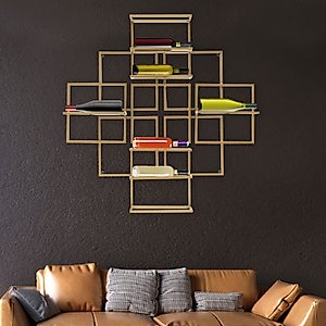 Aohuada Industrial Wine Rack Cabinet Include Wall-Mounted Wine Rack Wall Shelf Glasses Cases Wall-Mounted Wine Racks Freestanding Wine Rack (Gold 31.5" Lx4.7 Wx31.5 H)