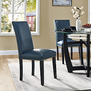 Tempered Glass Dining Table Chair Set with 2 Leather Upholstered Chairs 48" Round Kitchen Table w/ Glasstop & 2 Table Side Chairs for Dining Room Home Kitchen, Transparency&Purplish Blue-2P