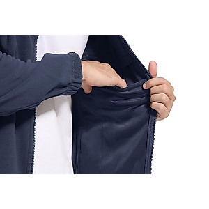 CRYSULLY Fleece Jacket for Men Winter Warm Windproof Coat with 5 Zip Pockets Navy Blue L