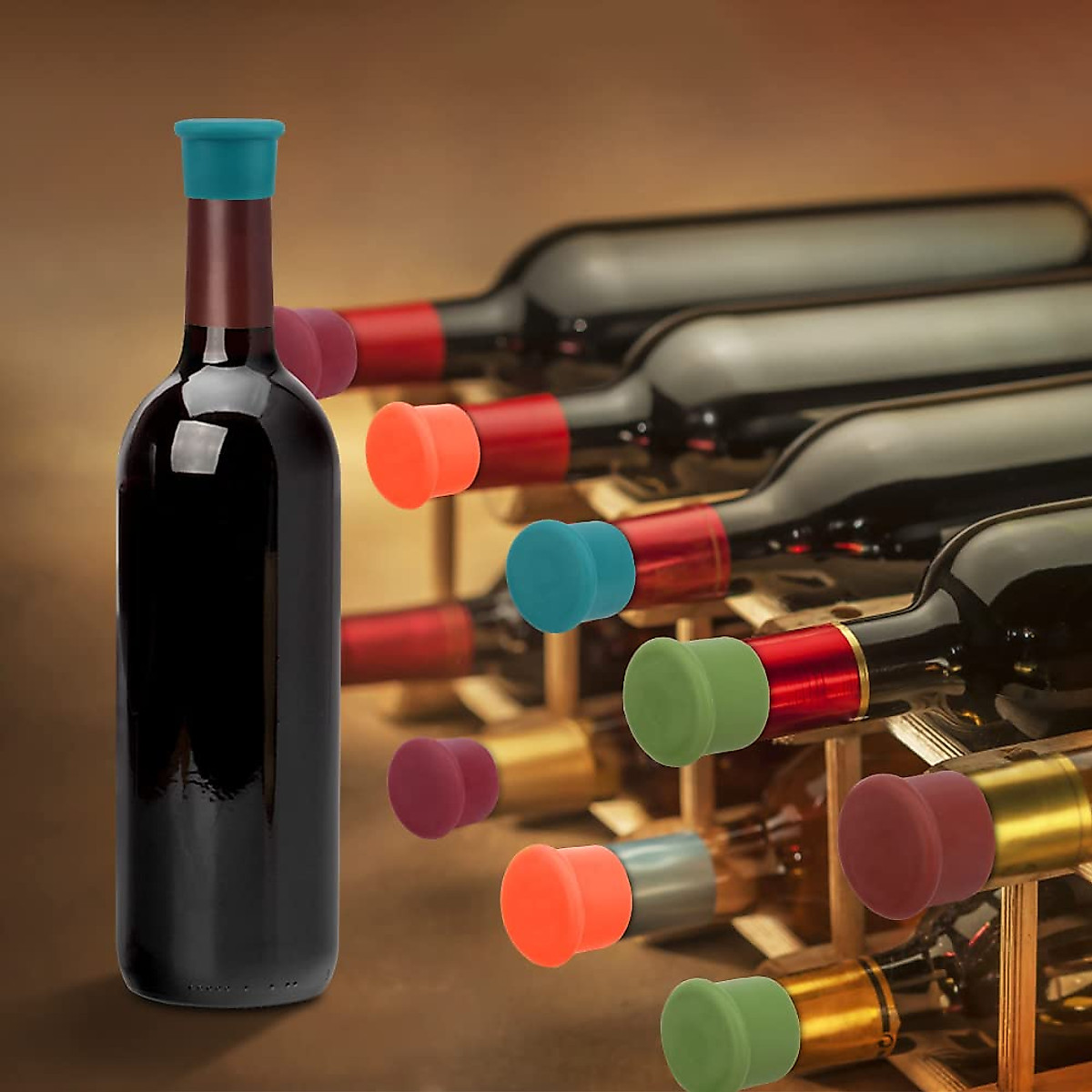 15Pcs Silicone Wine Stoppers,Leak Proof Wine Bottle Caps,Reusable Beer Bottle Cover,Airtight Seal Decorative to Preserve Wine And Beer Fresh,Gifts for Wine Lovers