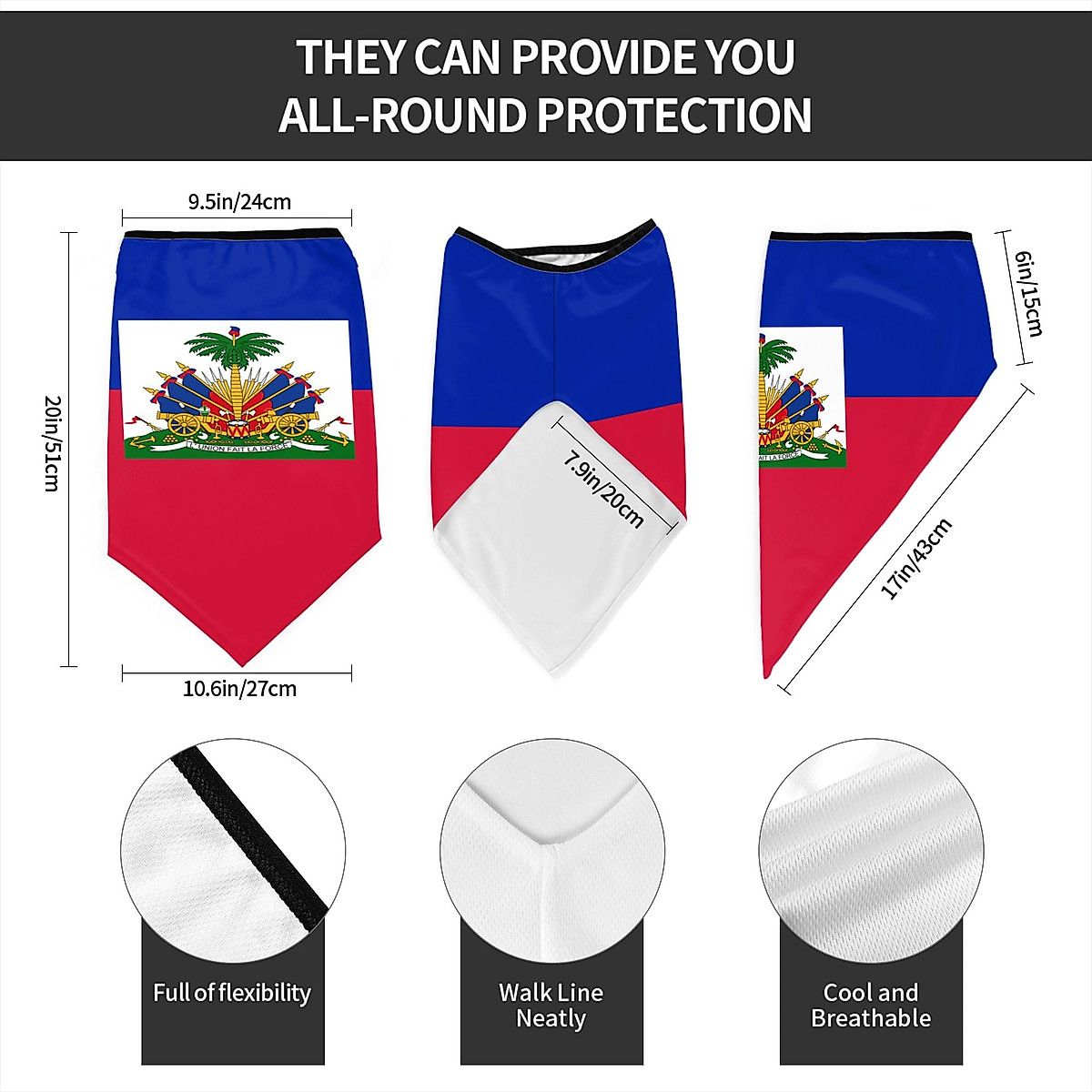 Ninvstg 3pcs Haitian Haiti Flag Outdoor Half Face Scarf Bandana Breathable Neck Gaiter Balaclava