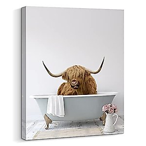 Bathroom Wall Decor Yak Canvas Wall Art Farmhouse Bathroom Decor Cow Poster Artwork for Rustic Home Decoration (yak-1)