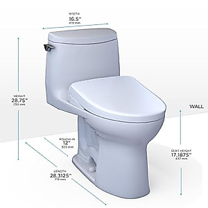 TOTO WASHLET+ UltraMax II 1G One-Piece Elongated 1.0 GPF Toilet and WASHLET+ S7A Contemporary Bidet Seat, Cotton White - MW6044736CUFG#01