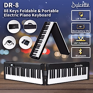 Dulcette *NEW* Foldable Electric Piano Keyboard | 88 Keys Portable Keyboard | Semi-Weighted Touch Sensitive Keys | MIDI & Dual Speakers Sustain Pedal | Digital Piano FREE Bag (Black)