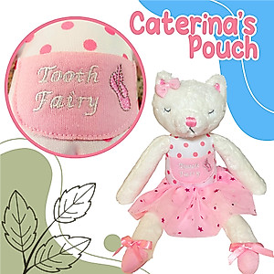 elskandi Caterina The Cat Ballerina Tooth Fairy Pillow for Girls, Perfect First Loose Tooth Gift, Tooth Fairy Doll for Girls Tooth Fairy Pillow with Pocket, Celebrate Milestones