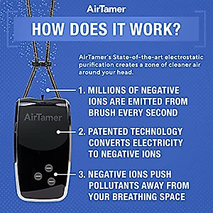 AirTamer A320 Rechargeable Personal Air Purifier, Proven Performance, Virus and Pollutant Tested*, Black with Leather Travel Case