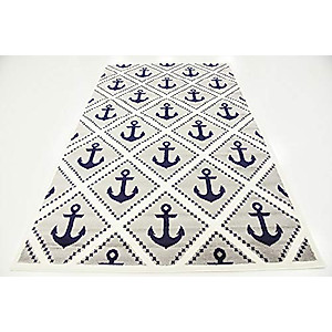 Unique Loom Metro Collection Modern Nautical Coastal Geometric Anchors Area Rug, for Kids, 5 ft x 8 ft, Light Gray/Ivory