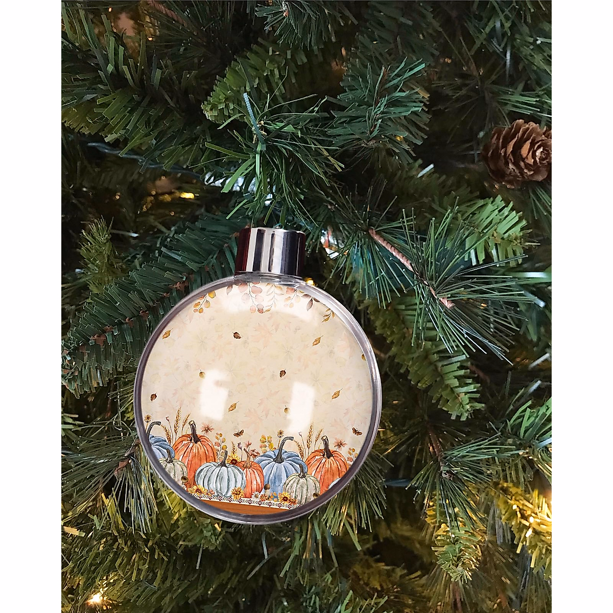 Christmas Tree Decorations Ball Ornaments, Thanksgiving Fall Christmas Ornaments 2022 Shatterproof, Western Pumpkin Teal Blue Orange Maple Leaf Christmas Balls Ornament Hanging for Xmas Party 3.5"