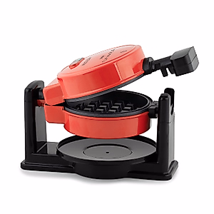 Nostalgia MyMini Flip Belgian Waffle Maker, Waffle Iron with Non-Stick Surfaces, Cool Touch Handles, & Removable Drip Tray, Makes Classic Belgian Style Waffles, Egg Bakes, Cinnamon Rolls, Red