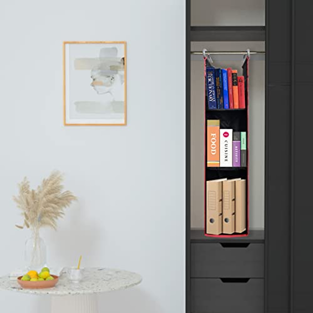 Libeder 3 Shelf Hanging Locker Organizer for School, Work, Gym, Closet, Adjustable Hanging Locker Accessories Shelves for Girls Boys, Hangs from Shelf, Hooks or Rod to Create Storage Space(Black-Red)