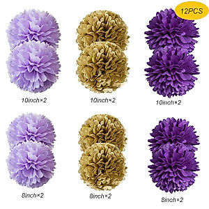 Graduation Decorations 2022 12pcs Tissue Paper Flowers Purple Gold Birthday Decorations Women Purple Gold Bridal Shower Decorations Glitter Gold Purple Wedding Decor Bridal Shower Decorations