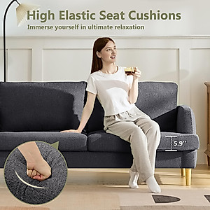 Busaurus 70" Loveseat Sofa, Mid Century Modern Couch for Small Spaces, 2 Seater Linen Fabric Sofa Upholstered Love Seat Couches with Comfy Pillows & USB for Living Room, Bedroom, Apartment, Dark Grey