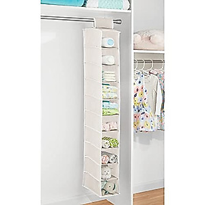 mDesign Soft Fabric Over Closet Rod Hanging Storage Organizer with 10 Shelves for Child/Kids Room or Nursery - Cream/White
