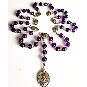 elegantmedical HANDMADE Valuable Amethyst Bead 7 SEVEN SORROWS MARY ROSARY BEADS CATHOLIC NECKLACE Box