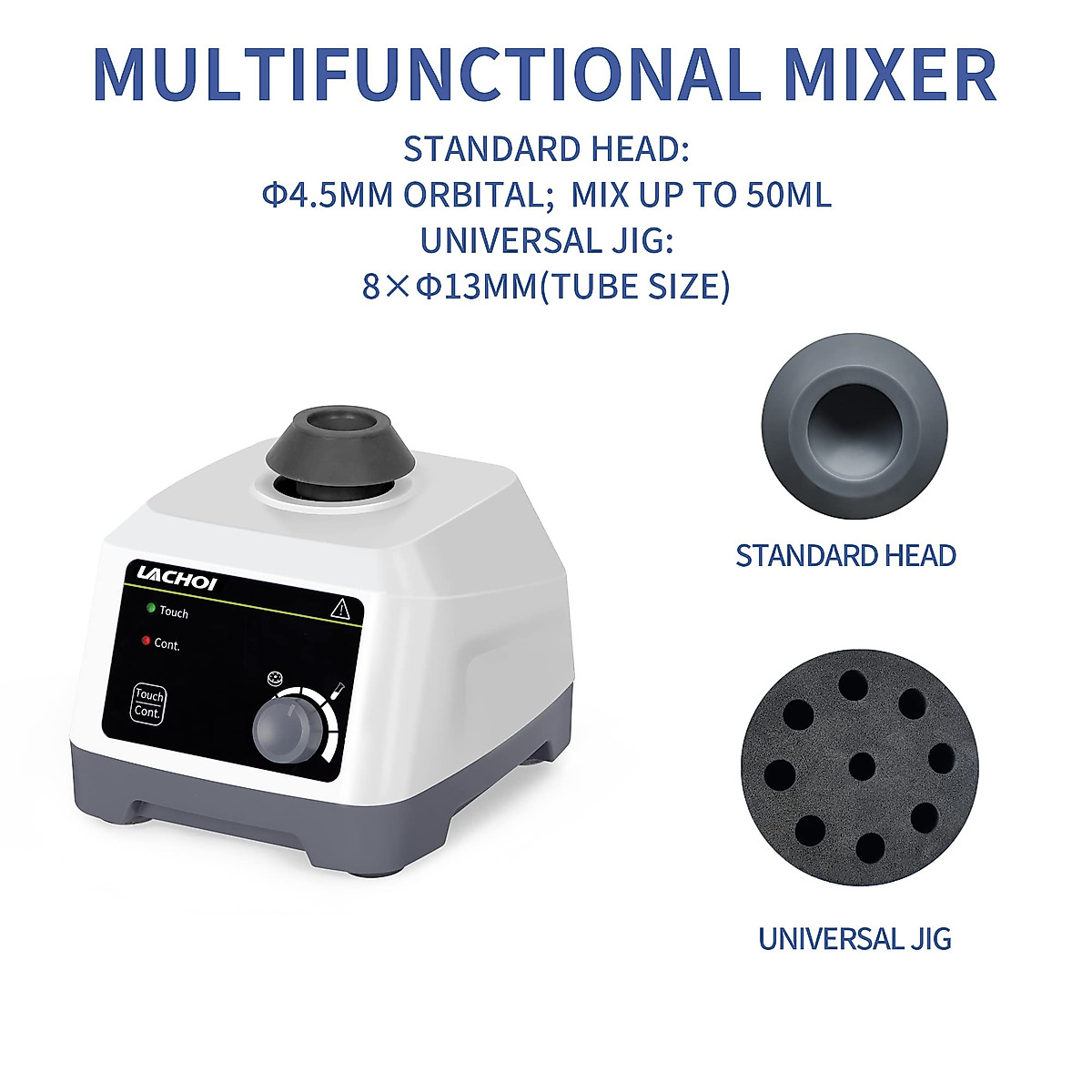 LACHOI Lab Vortex Mixer with Touch & Continuous Function Vortex Mixer Speed 200-3000rpm 4.5mm Orbital Diameter Lab Vortex Shaker