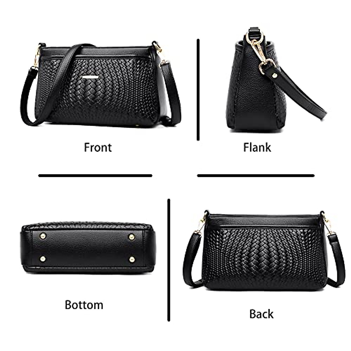 TarsaMult Women's Shoulder Handbags Purses Crossbody Bag Large Size Woven Pattern Three Zipper Compartments Adjustable Strap