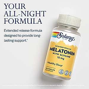 SOLARAY Melatonin 10 mg with Glycine, Extended Release, Healthy Sleep Cycle & Calming Relaxation Support, 100 VegCaps