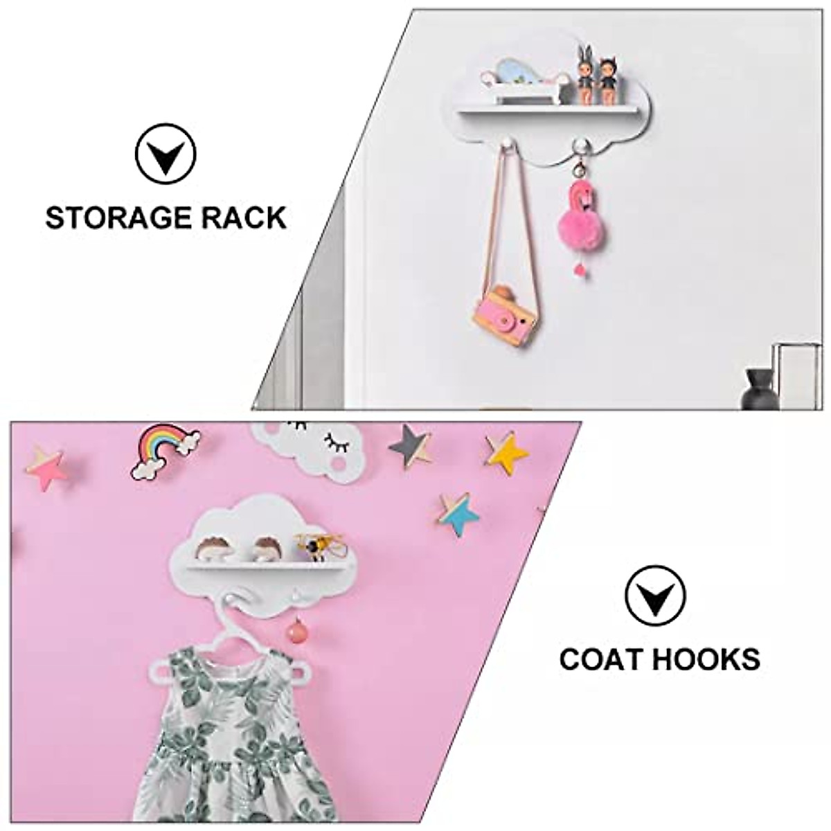 YaptheS Wood Floating Shelf, Cloud Shelves White Cloud Shape Wood Floating Shelf Coat Hanger Storage Rack Nursery Accessories, Nursery Accessories