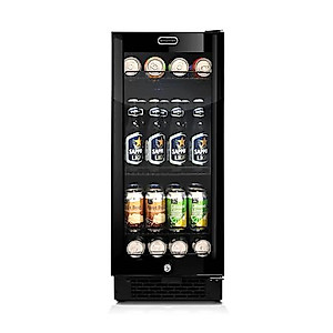 Whynter BBR-801BG Built Beverage Refrigerator and Cooler Mini Fridge with Glass Door with Lock, 3.0 Cubic Feet, Black, 100, Can