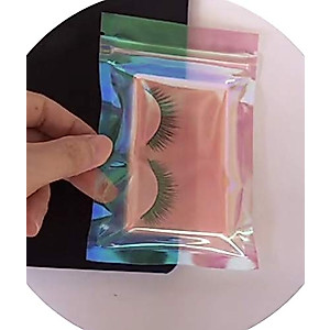 Resealable Holographic Pink Clear Zipper Packaging Bag 100 Pack for Food Storage, Eyelash, Jewelry, small business, small products (Holographic Clear4x6'' (10 x 15 cm)