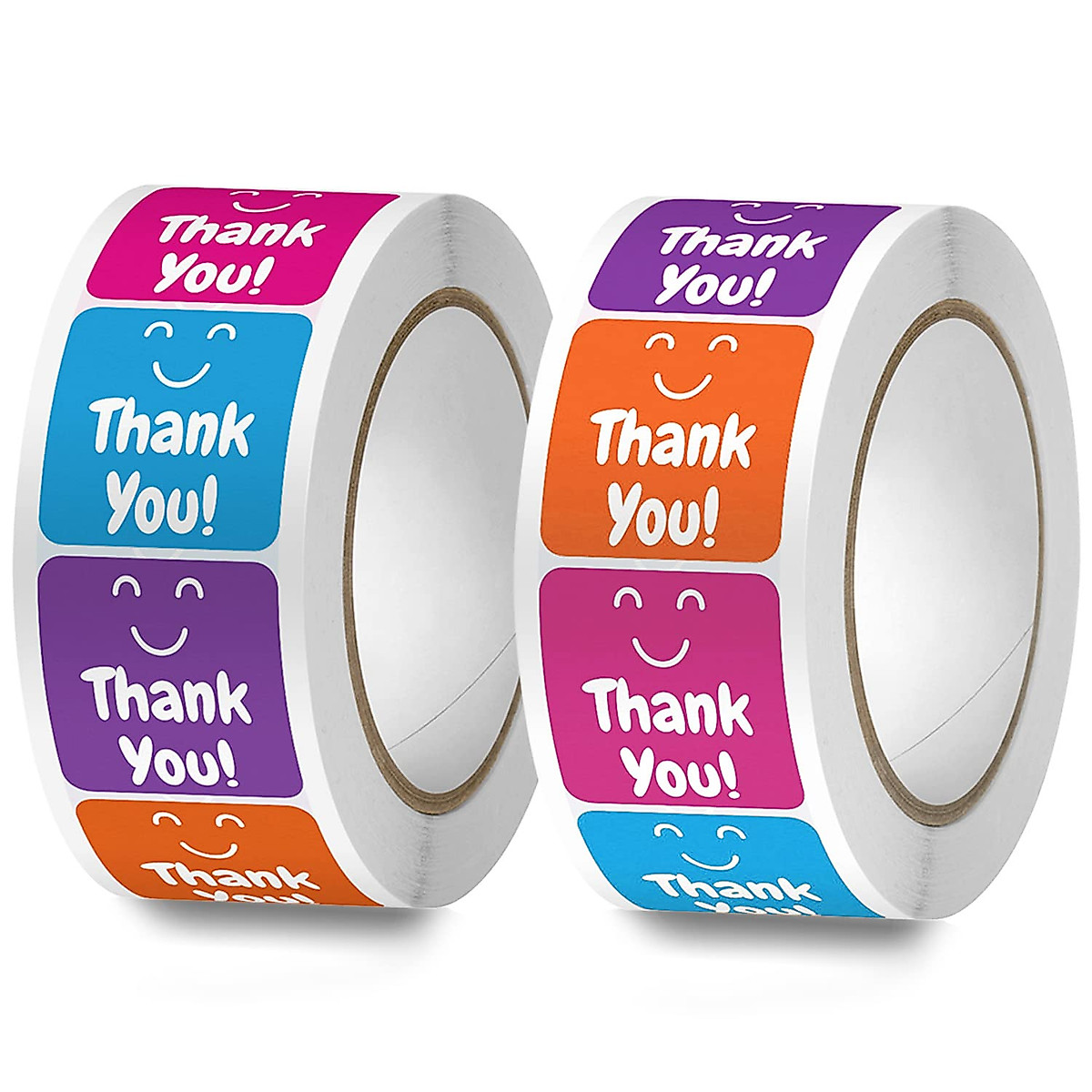1000 PCS Cute Thank You Stickers for Kids 2 Rolls 4 Colors Square Funny Thank You Labels for Small Business Packaging 1 inch