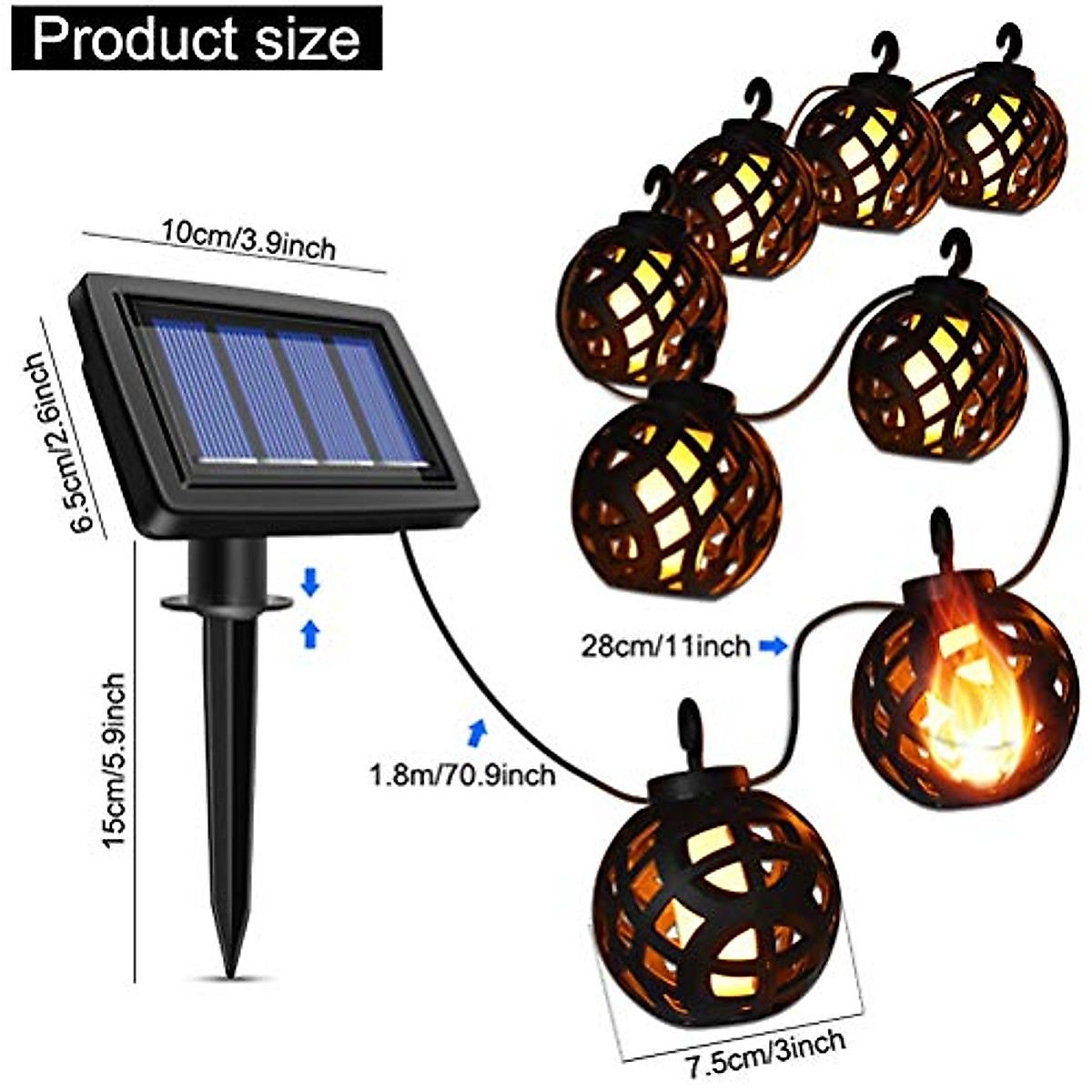 LIRUXUN Solar String Lights LED Outdoor Waterproof Flickering Flame Hanging Solar Lantern Lamp with 8 Ball for Patio Garden Yard
