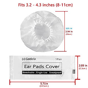 Geekria 100 Pairs Individually Wrapped Disposable Headphones Ear Cover for Over-Ear Headset Earcup, Stretchable Sanitary Ear Pads Cover, Hygienic Ear Cushion Protector (M/White)