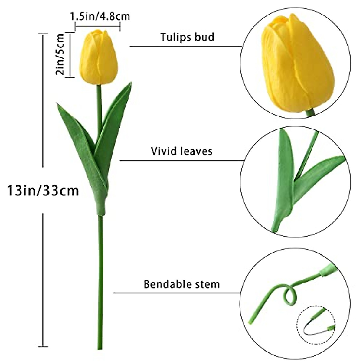 Starryle 10Pcs Yellow Tulips Real Touch Artificial Tulips Fake Flowers for Spring Decor Tulips for Mother’s Day Faux Flowers for Home Kitchen Office Wedding Bouquet Flower Arrangement Decor