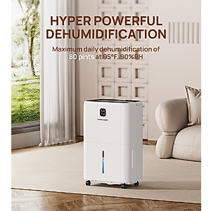 5,500 Sq. Ft Dehumidifier for Basement, VEAGASO 80 Pints Dehumidifiers for Home, Large Room, Bedroom with Drain Hose, Intelligent Humidity Control, Auto Shut Off, Auto Defrost, 1.37 Gal Water Tank